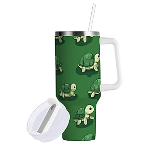 ALAZA Cute Cartoon Turtles 40 oz Tumbler Water Bottle with Straw Lid and Handle,Reusable Insulated Stainless Steel Cup for Women Men Travel Car Cup Holder