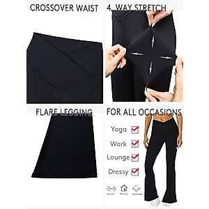 viehunt Womens Crossover Flare Leggings High Waisted Casual Cute Stretchy Full Length Workout Elegant Yoga Pants Black Large