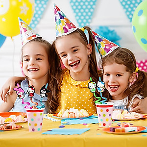 28Pcs Cute Kitty Party Favors Reusable Drinking Straws, 14 Designs Cartoon Birthday Party Supplies with 2 Cleaning Brush