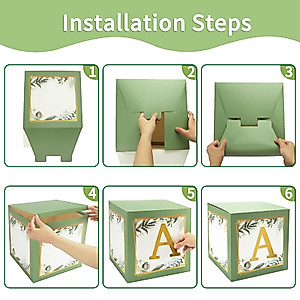 RUBFAC Sage Green Baby Boxes with Letters for Baby Shower, 4pcs Safari Baby Shower Decorations for Boy Girl Balloon Boxes Gender Reveal Baby Shower Birthday Party Favors