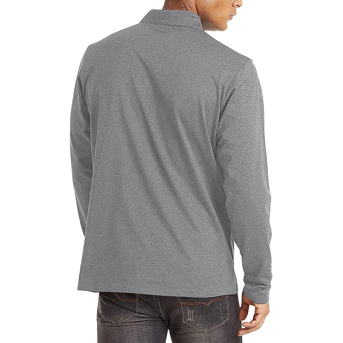 KEFITEVD Mens Workout Shirts Long Sleeve Golf Tops Athletic Shirts Fleece Lined Sweatshirt Quarter Zip Golf Shirts Gym Shirts Light Grey