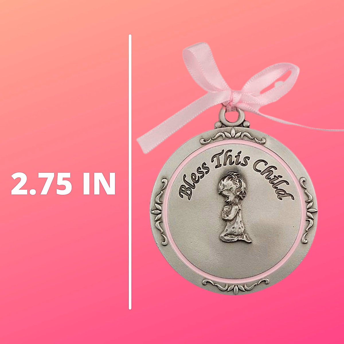 Bless this child crib medal Girl Crib Medal pink ribbon Round 2 3/4 great gift baby shower by "McVan, Inc."