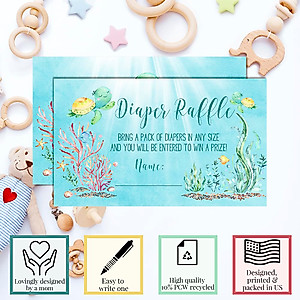 Amanda Creation Little Hatchling Cute Sea Turtle Sea Life Diaper Raffle Tickets for Baby Showers, 20 2" X 3” Double Sided Insert Cards for Games, Bring a Pack of Diapers to Win Favors & Prizes!