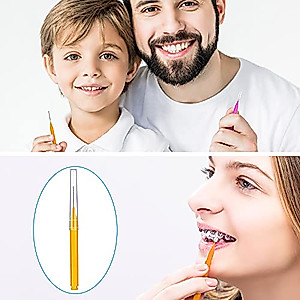 Patelai 50 Pieces Braces Brush for Cleaner Interdental Brush Toothpick Dental Tooth Flossing Head Oral Dental Hygiene Flosser Toothpick Cleaners Tooth Cleaning Tool (Green, Blue, Pink, Orange)