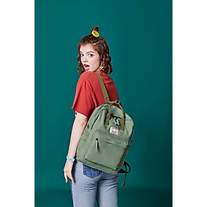 LuckyZ Womens Casual Lightweight Canvas Backpack School Bag Travel Daypack Small Handbag Purse, Green