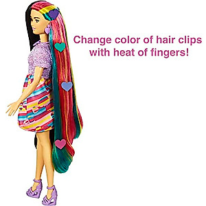 Barbie Totally Hair Doll, Heart-Themed with 8.5-Inch Fantasy Hair & 15 Styling Accessories (8 with Color-Change Feature)