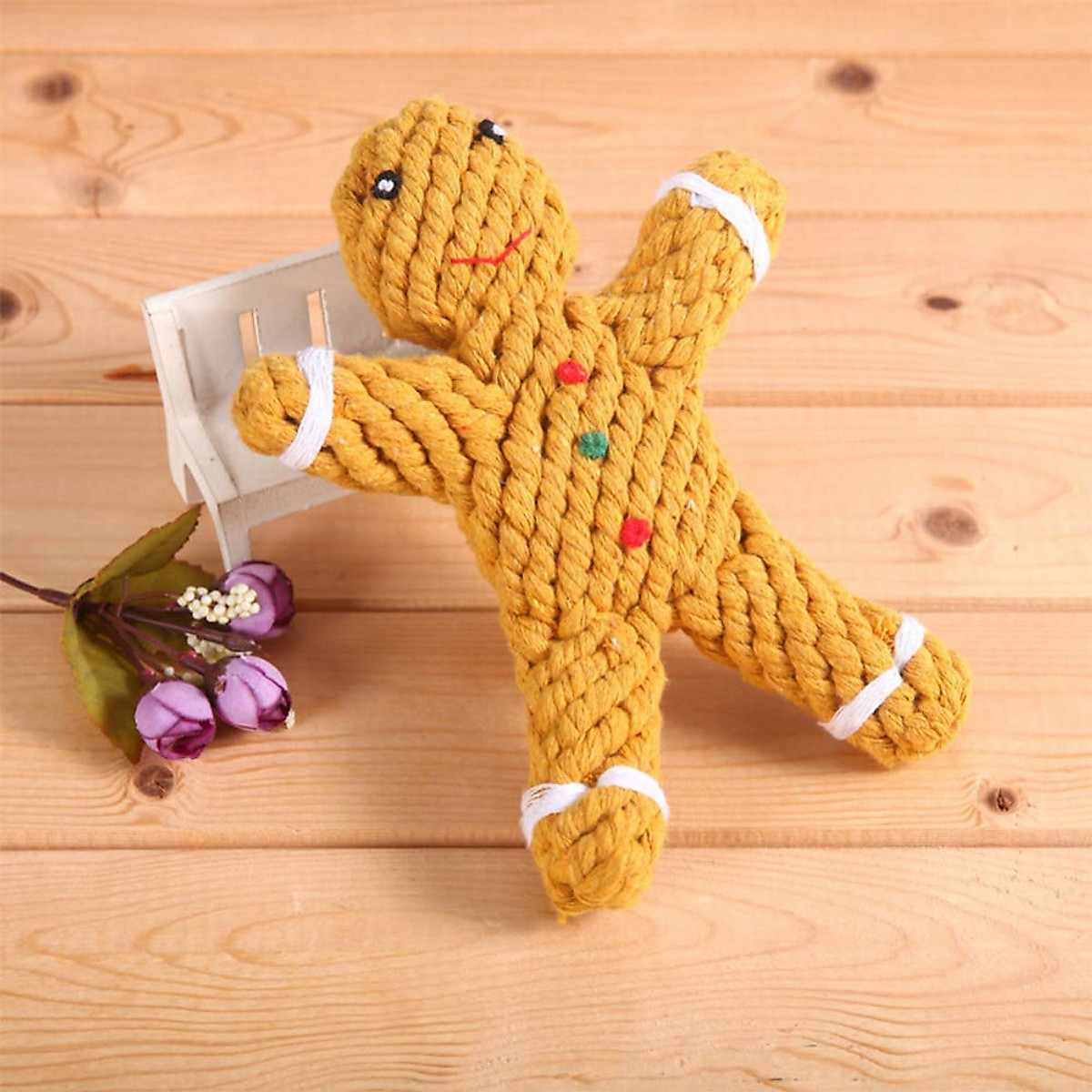 ABOOFAN Pet Dog Christmas Chew Playing Toy Christmas Gingerbread Man Cotton Rope Dog Teething Toy Pet Interactive Toys Dog Bite Toy Dog Chewing Toys for Small Medium Dog Pet Supplies