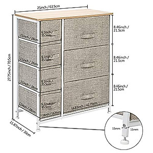 Dresser with 7 Drawers, Storage Drawers Unit for Bedroom, Hallway, Closet, Metal Frame, Wood Top, Easy Pull Fabric Drawers, Linen / Natural