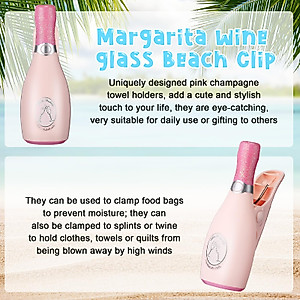 4 Packs Beach Towel Clips for Chairs Colorful Champagne and Margarita Glass Clips Holder Clothes Pegs for Summer Patio and Pool Cruise Lounger Accessories (Champagne)