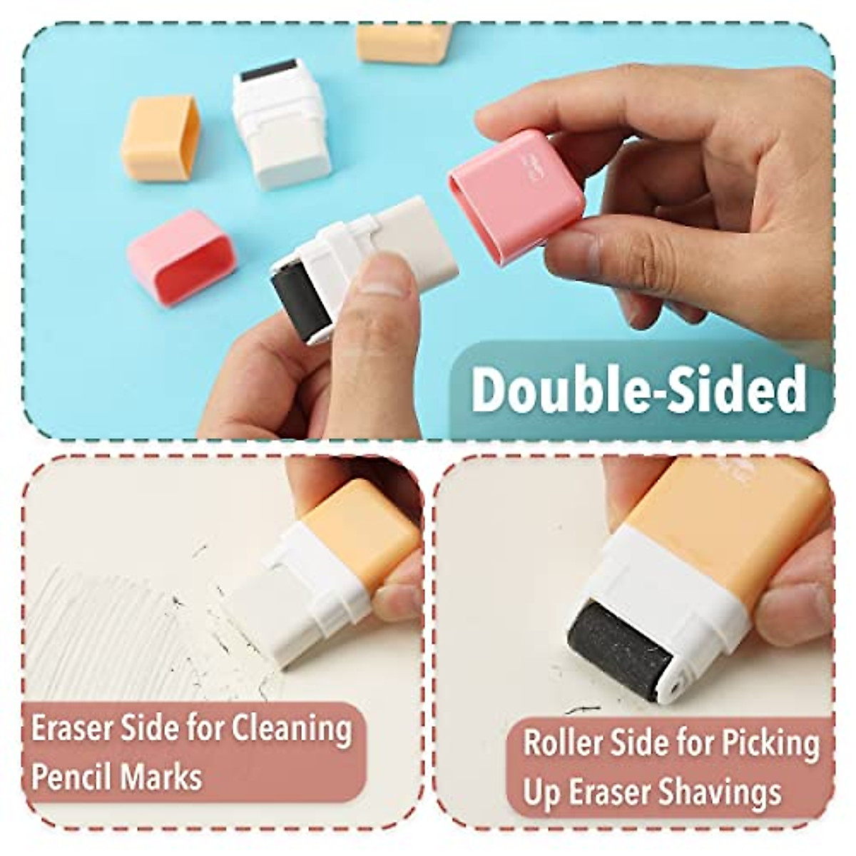 Mr. Pen- Erasers for Kids, 6 Pack, Pastel Colors, Eraser with Cover and Roller, Pencil Eraser Shaving Roller case, Erasers, Kids Erasers, Pencil Eraser, Cute Erasers