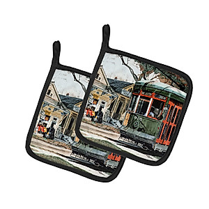 Caroline's Treasures 8108PTHD New Orleans Street Car Pair of Pot Holders Kitchen Heat Resistant Pot Holders Sets Oven Hot Pads for Cooking Baking BBQ, 7 1/2 x 7 1/2