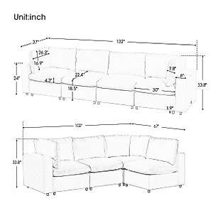 DREAMODERN Modular Sofa Sectional Couch for Living Room, Futon Sofa Upholstered Reversible Couch for Apartment - Beige