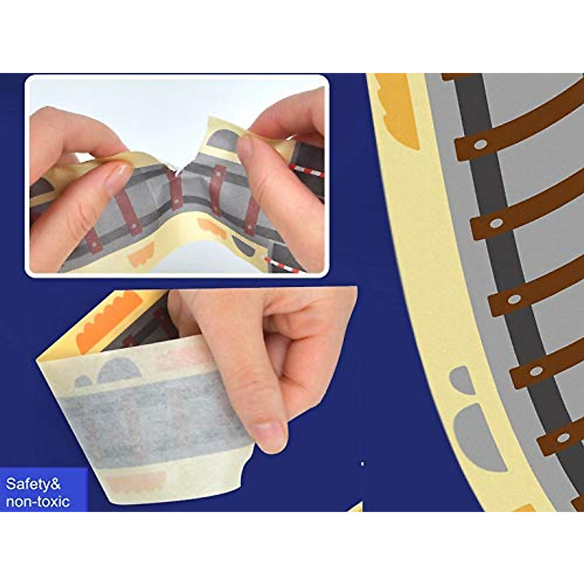 Clorful Imaginative Road Tape for Kids Toy Cars, 2 Rolls of 16.4ft x2.4 inch Adhesive Railway & Highway Tracks with Traffic Signs and Curved Roads.