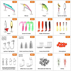 TCMBY Fishing Lures Bait Tackle Kit Set for Freshwater Trout Bass Fishing, Including Fishing Accessories, Fishing Tackle Box, Crankbait, Spoon, Hooks, Fishing Gear and Equipment for Starter Beginner.