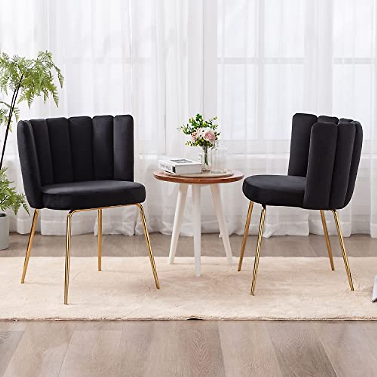 ZHENGHAO Black Dining Chairs Set of 4 Velvet Gold Accent Chairs with Curved Back Mid Century Modern Chairs Upholstered Side Chair for Living Room Dinner Bedroom, Black