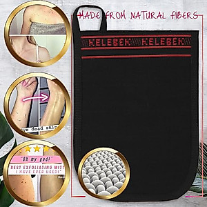 Kelebek Premium Natural Exfoliating Gloves, Turkish Hammam Kese, Original Exfoliating Mitt, Body Scrub for Men and Women (Black 2 Count (Rough))