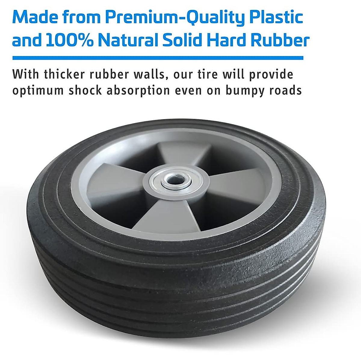 LotFancy 10” Flat Free Solid Rubber Tires, 5/8” Axle, 2PCS Hand Truck Replacement Wheel for Dolly Cart Wagon Generator, 2 1/4” Offset Hub