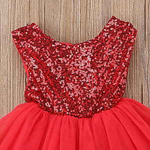 Toddler Baby Girl Valentine's Day Outfit Heart Sequins Backless Tutu Dress Little Valentine Princess Dress (Red, 2-3Y)