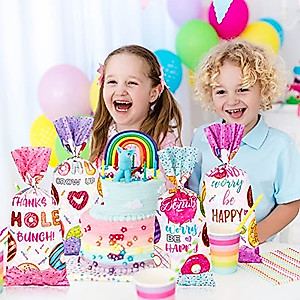 Jetec 100 Pcs Donut Candy Bags Donut Grow up Party Supplies Donut Cellophane Bags Gift Treat Bag Goodie Bags with Ties Two Sweet Donut Theme Birthday Party Decorations