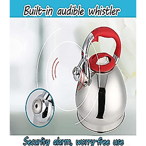 Stovetop Tea Kettle Whistling Teapot Tea Kettle Stainless Steel Whistling Kettle 3L Hot Water Boiler Kettle Kitchen Stovetop Hot Kettle Tea Kettle Teapot Stove Top Kettle Tea Pot ( Color : Red , Size