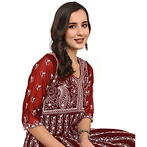 EthnicJunction Women's Georgette Chikankari Embroidery Anarkali Kurta (X Large) (Rust Orange)