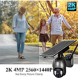 Security Camera Camera 2K 4MP Solar IP Camera 8W Power Rechargeable Battery Video Surveillance Wireless PTZ Camera WiFi Alarm Color Night Vision Surveillance Camera with Spotlight ( Size : 4MP 4G Cam