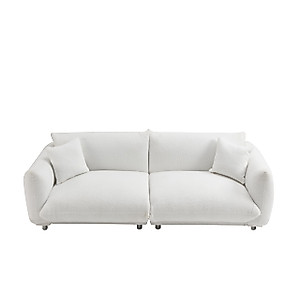 SZLIZCCC Sofa Couch for Living Room, 87.4 Inch Modern Upholstered Couch, Teddy Velvet Tufted Sofa, 3 Seat Sofa Big Comfy Couch Sofas for Livingroom, Comfy Couch Sofas for Office (White 85.4” Sofa)
