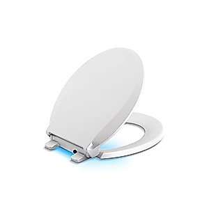 KOHLER 75758-0 Cachet Nightlight Quiet-Close with Grip-Tight Round-Front Toilet Seat in White