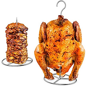 6 Pieces Stainless Steel Vertical Skewer Set, (2x15''Skewers,2x9‘’Spikes& 2x6.25‘’Bases), Multifuntion Barbecue Spike& Poultry Hanger Set for Webber,Bronco, Pit Barrel,Green Egg Smoker,etc