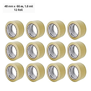 Amazon Basics Packaging Tape, 1.9 in x 72.2 yards, 1.8mil Thickness (12-Roll), Clear