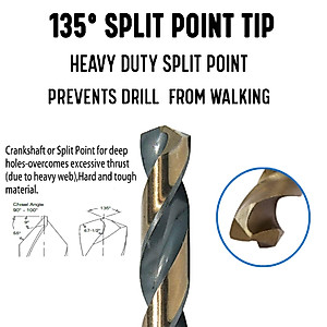 Hss Drill Bits 7/32 In. Jobber Twist Parabolic Flute Golden/Black 3-Flat Shank Drill Steel Metal-10Pcs