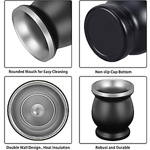 ABM&Y Yerba Mate Cup and Bombilla Set, Gourd Tea Cup Kit with 2 Straws and Cleaning Brush, Convenient Travel, Stainless Steel Double Walled Anti Scalding, Easy to Clean (Black A)