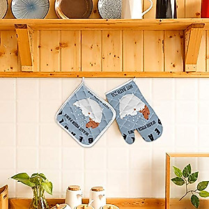 Cartoon Animal Oven Mitts and Pot Holders, Premium Insulation Ideal for Handling Hot Kitchenware, Hot Pads Potholders for BBQ, Cooking, Baking, Microwave, Grilling Cute Beagles Dog in Bubble Bath