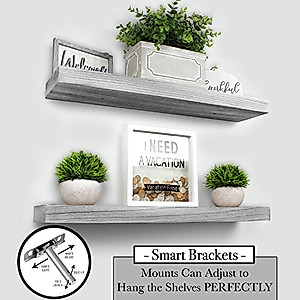 Set of 2 Floating Shelves - Real Wood Mounted Wall Shelf - Kitchen/Bathroom/Bedroom/Bedrooms/Living Room - 24in x 5.5in x 1.5in Hanging Shelf - Paulownia W/Gray Finish - Mounts & Level Tool Included