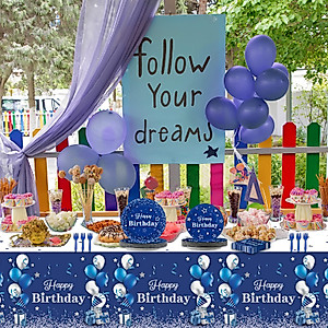 Navy Blue and Silver Birthday Party Supplies Tablecloths Tableware Sets Dessert Plates Napkins Forks for Men Women Birthdays Weddings Decoration Favors