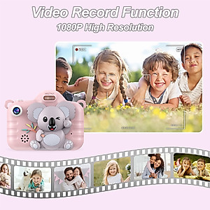 MEGNUT Kids Camera Koala Toys for 3-9 Years Girls Boys Toddler Digital Selfie Camera Video Camcorder Christmas Birthday Gifts for Children 1080P 48MP 2.4inch Screen with 32GB SD Card Pink
