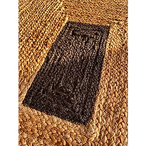 Durrie India Hand Woven Jute Braided Rug 6' x 4' Natural Box Pattern Farmhouse Accent Rugs for Living Room, Kitchen, Bedroom Area Rug (72x48 Inches)