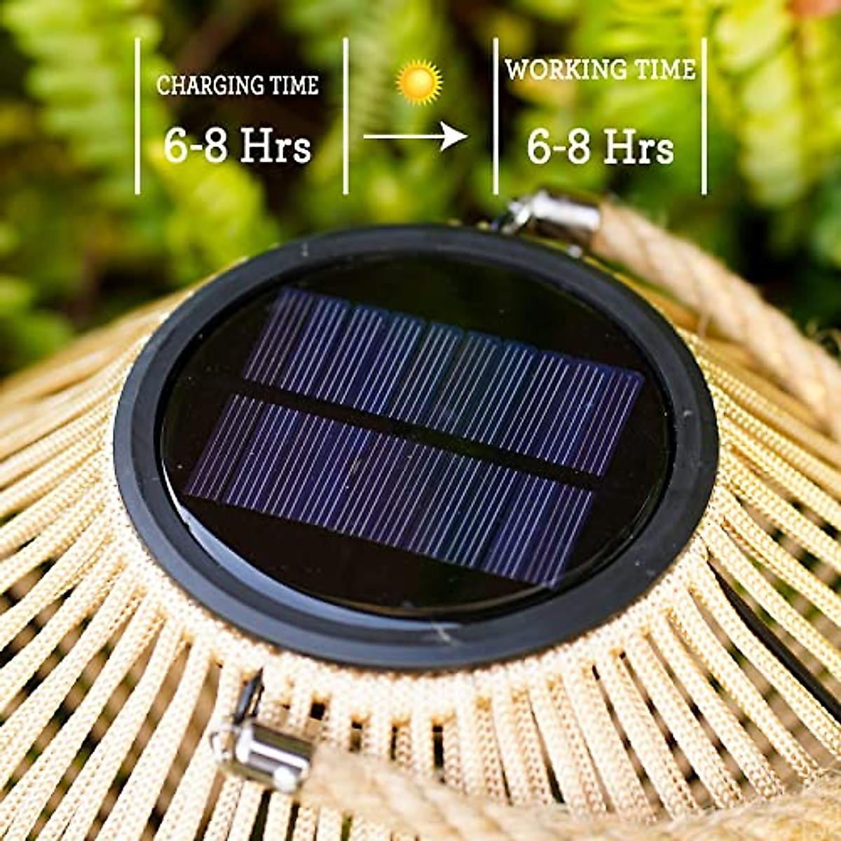 Outdoor Hanging Solar Lantern , 2 Pack Handmade Woven Lamp with Rope Handle Waterproof Table Light Home Decor for Backyard Balcony Patio Garden, Natural