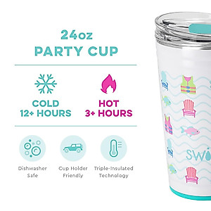 Swig Life 24oz Party Cup, Stackable Insulated Travel Coffee Tumbler with EZ Slider Lid, Cup Holder Friendly Travel Thermos, Stainless Steel 24 oz Tumbler, Reusable Coffee Mug (Lake Girl)