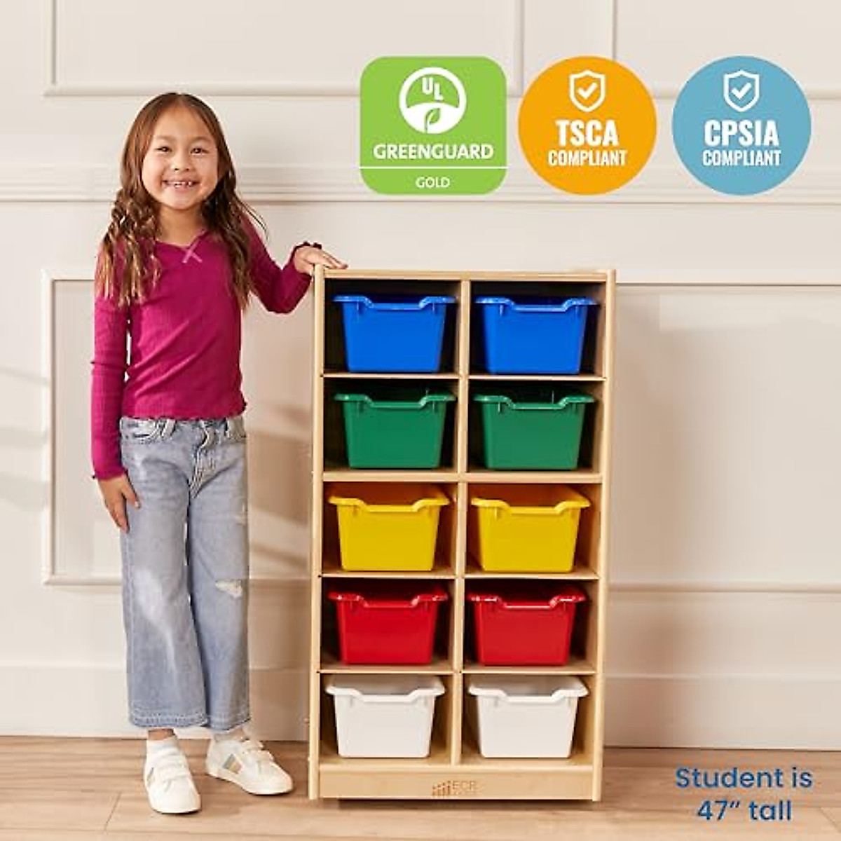 ECR4Kids 10 Cubby Tray Cabinet with Scoop Front Storage Bins, 5x2, Classroom Furniture, Assorted