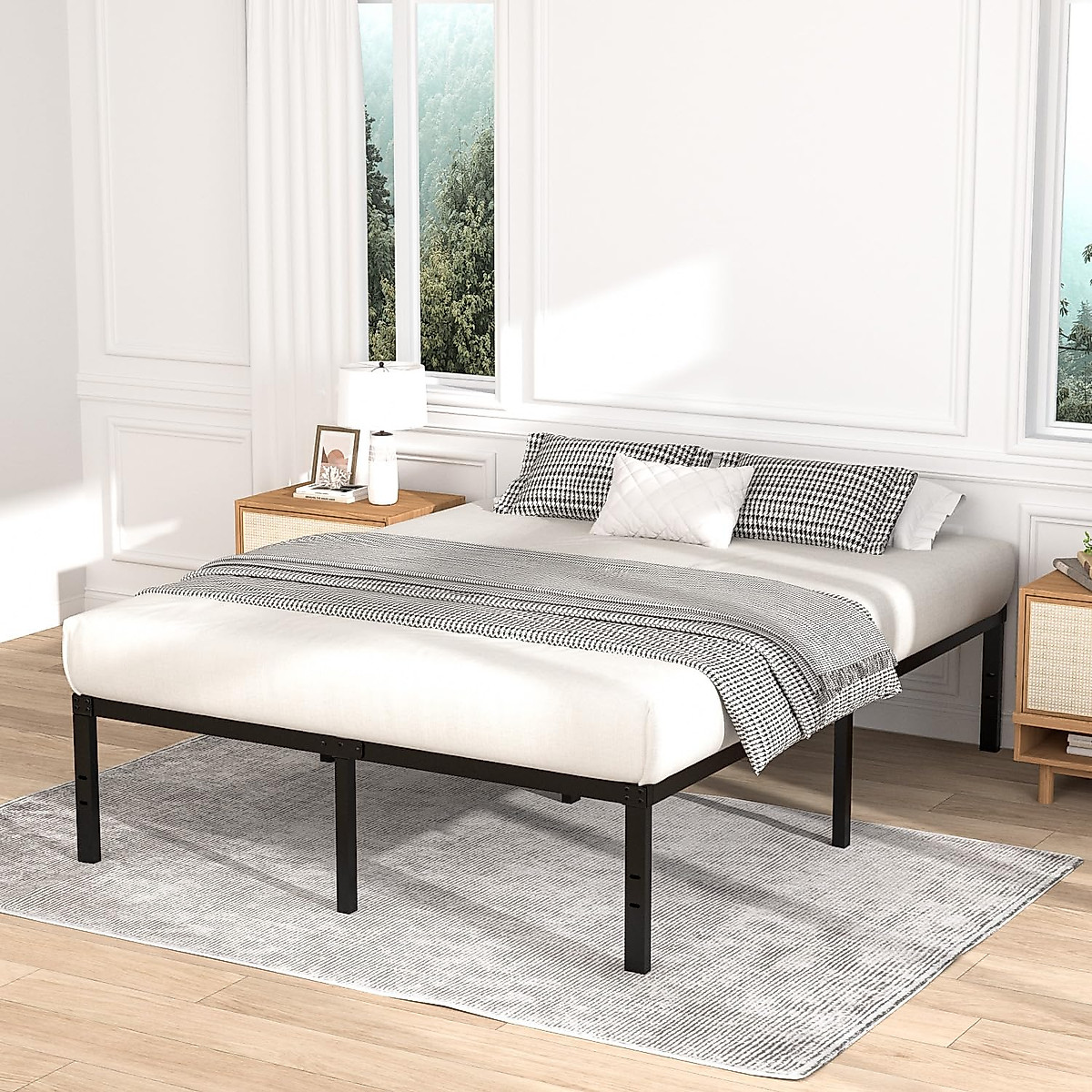 VENI HOME 16 Inch King Bed Frame, Metal Platform Bed Frame with Steel Slats, Storage Space Under Frame, Easy to Assemble, No Box Spring Needed