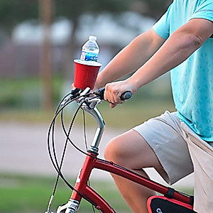Red Cup Living Handlebar Mount Bicycle Drink Holder, Cups holder that can also hold a small water bottle made from a strong, durable, reusable, and eco-conscious ABS plastic material