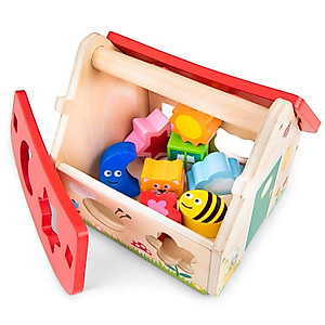 New Classic Toys Wooden Shape Sorter House Educational Toys and Color Perception Toy for Preschool Age Toddlers Boys Girls Multi Color Shape Sorting House