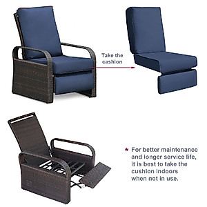 Indoor Outdoor Recliner Replacement Cushion, Patio Furniture Chair Sofa Washable Cushion Deep Seat, UV Protected, Fade Protected and Water Spill Repellet, Cover Can be Replaced (Navy Blue)