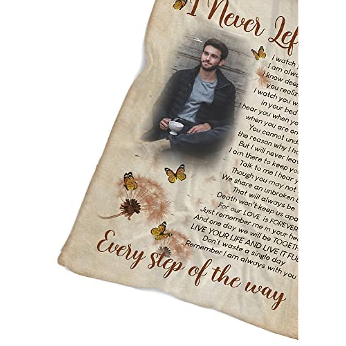 INSPIAMZUE Personalized Memorial Blanket I Never Left You, Photo Blanket Remembrance Throw, Deepest Grief Sympathy Gift for Loss of Son, Mother, Father, Brother N2629 (Fleece, 60x50 inch)