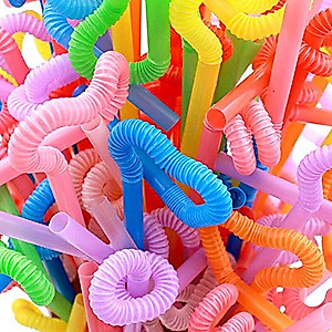Multi-Colored Flexible Disposable Drinking Straws Bendable Extra Long Bendy Party Plastic Straws, 100 Count
