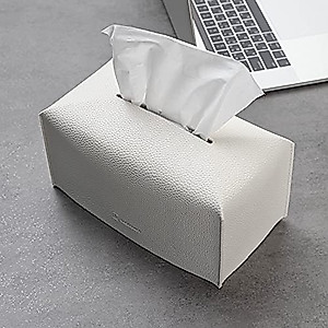 GOODSDECO PU Leather Tissue Box Cover Rectangle - Modern Tissue Box Holder Organaizer for Home Office Bathroom Car, Pastel Organaizer (White)