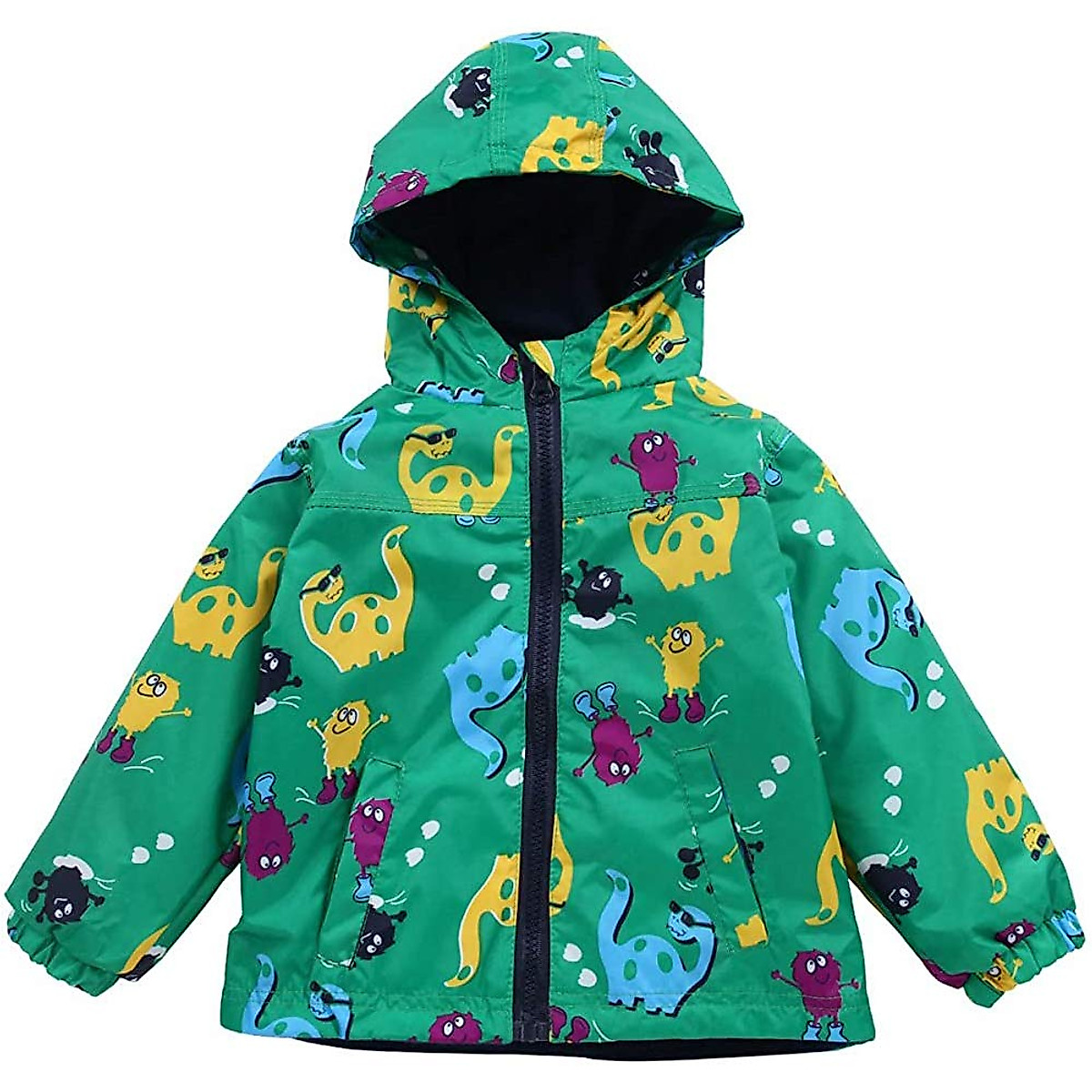 LZH Boys Waterproof Hooded Raincoat Jacket Dinosaur Coat and Pants Suit, 3T(For Age 1-2Y), Green