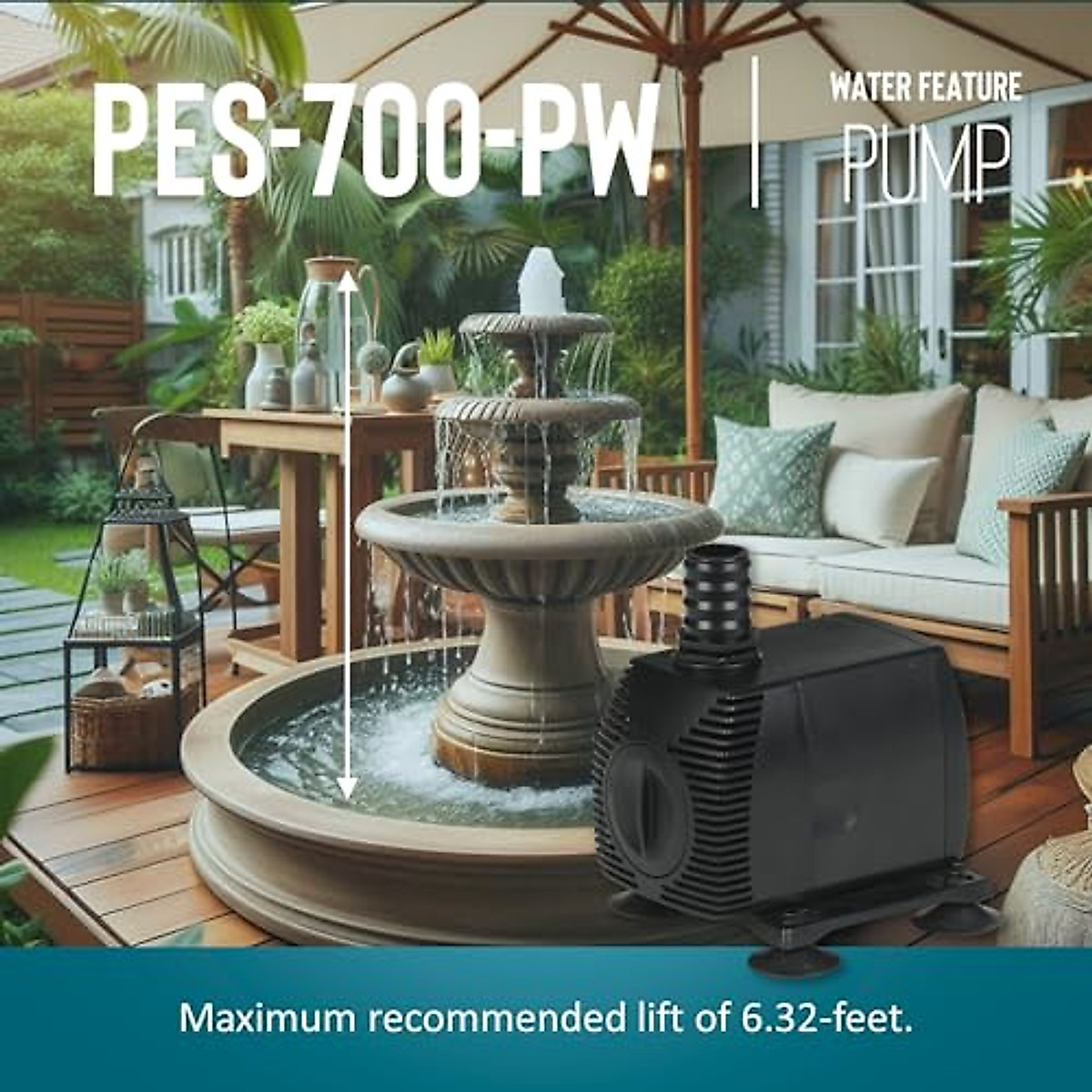 Little Giant PES-700-PW 115-Volt, 725 GPH Magnetic Drive Fountain/Pond Pump with 15-Ft. Cord, Black, 566720