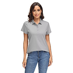 MAGCOMSEN Short Sleeve Golf Polo Shirts for Women Golf Shirts Work T Shirts Casual Shirts Quick Dry Shirts UPF 50+ Light Grey M